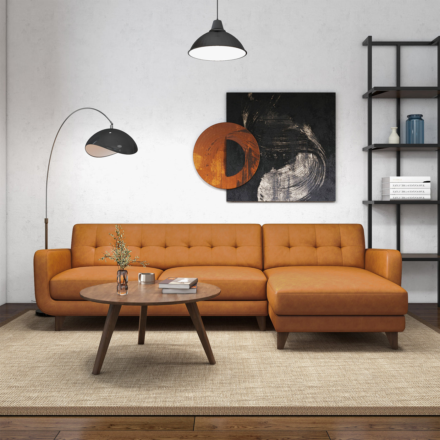 Allison Right-Facing Tan Leather Sectional Sofa — ashcroftfurniture.com