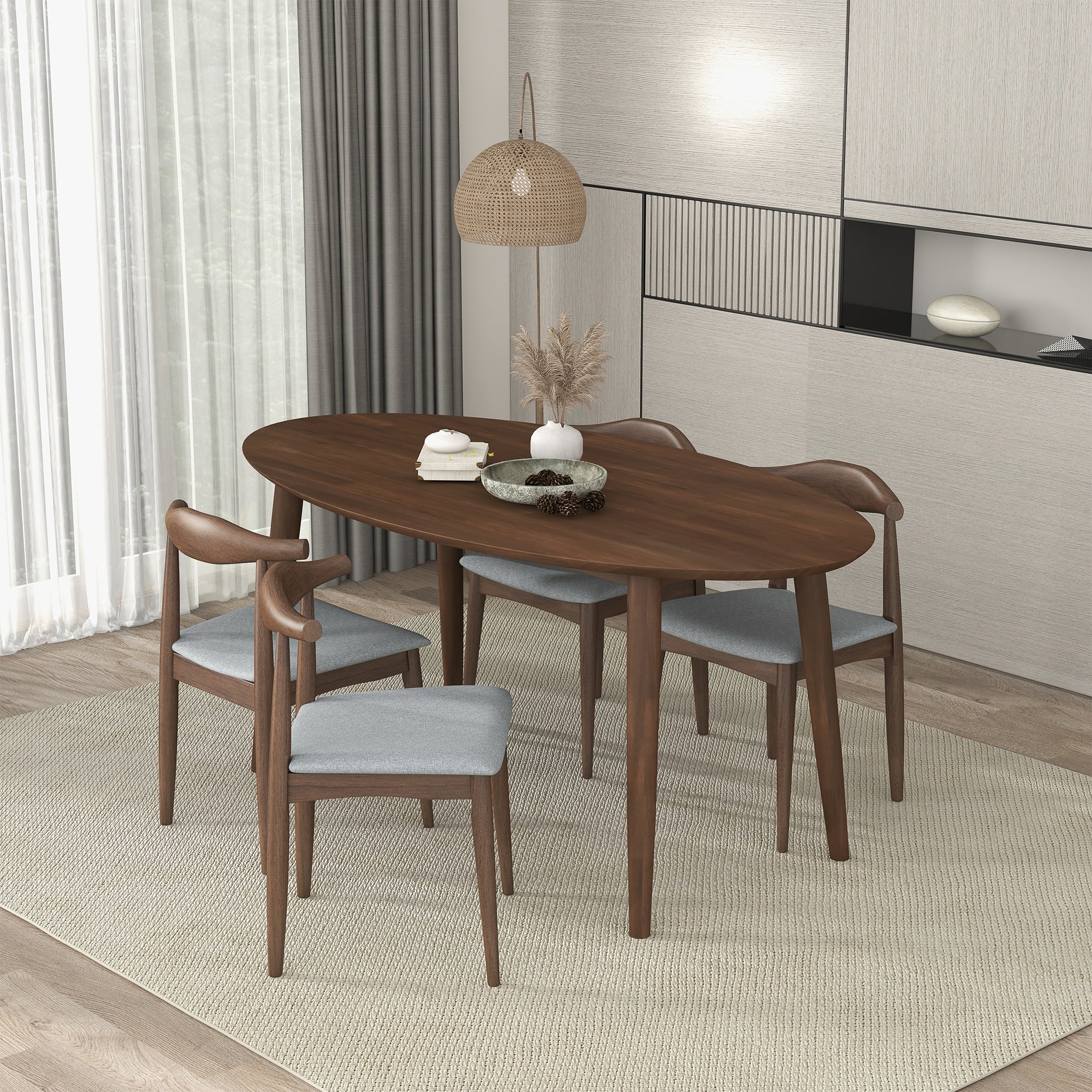 Ada Mid Century Modern Style Solid Wood Walnut Oval Dining Table — ashcroftfurniture.com