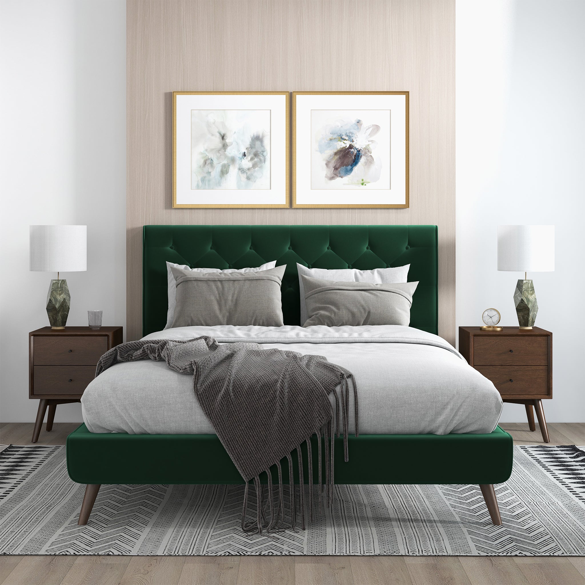 Dillon Dark Green Velvet Platform Bed Queen Size ashcroftfurniture