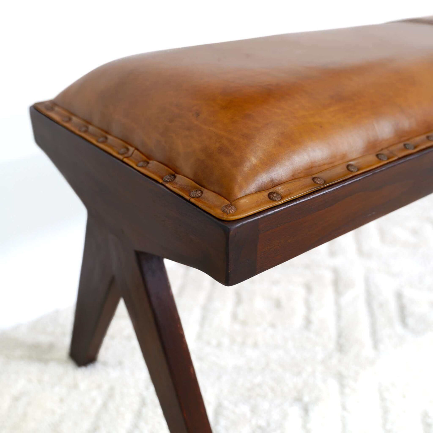 Chad Mid Century Modern Tan Leather Bench — ashcroftfurniture.com