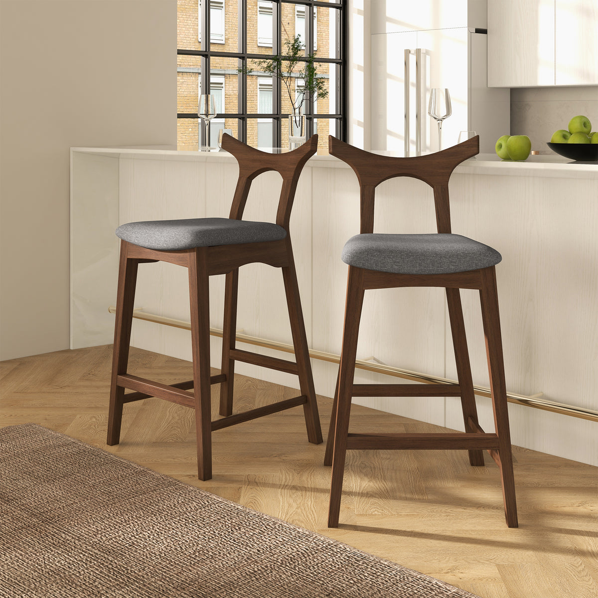 Hester Solid Wood Upholstered Square Bar Chair (Set Of 2 ...
