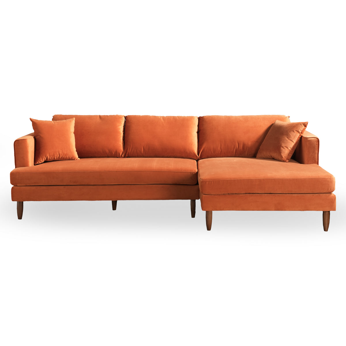 Blake L-Shaped Burnt Orange Velvet Sectional Sofa Right Facing ...