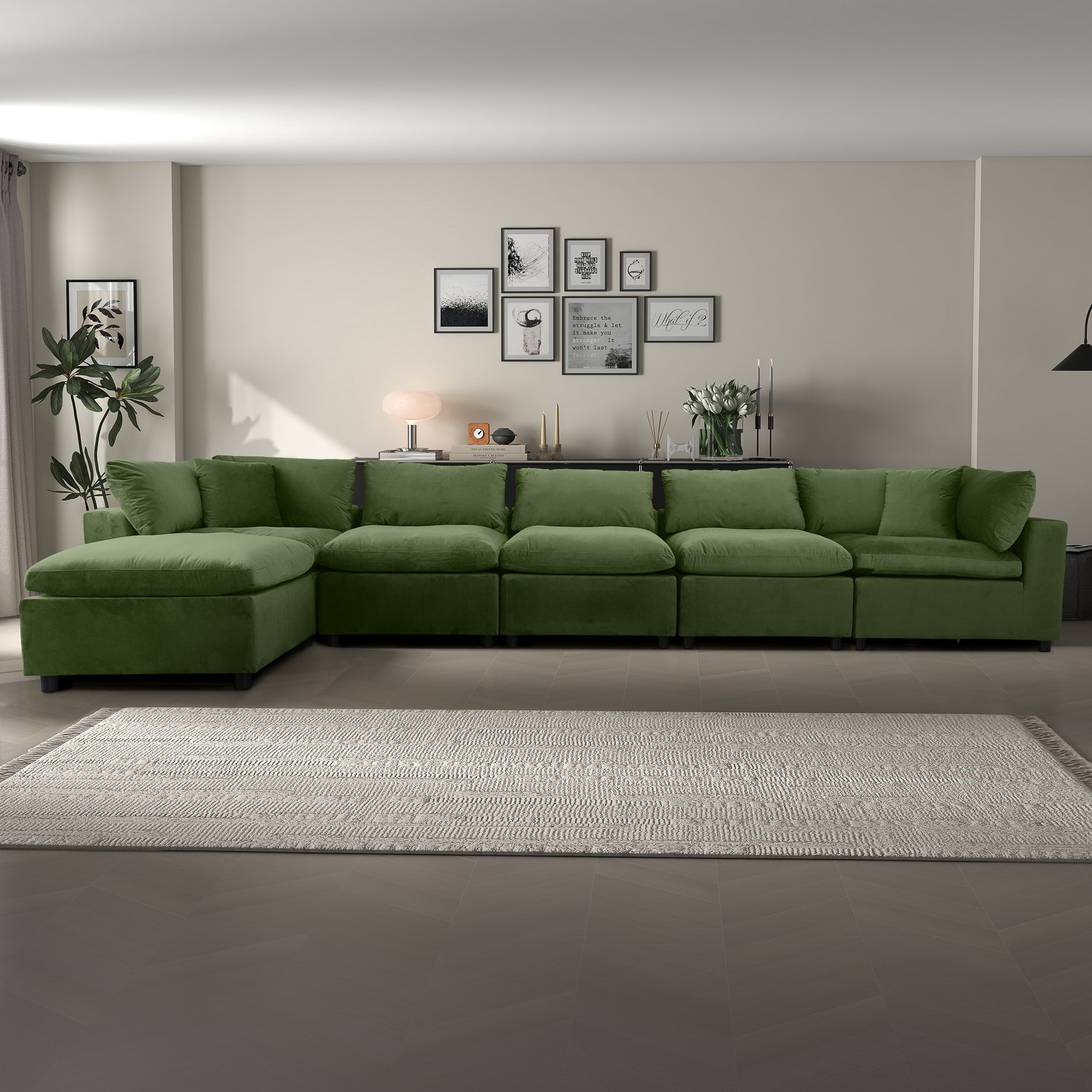 Hayward Olive Green Velvet Modular Sectional Sofa — ashcroftfurniture.com