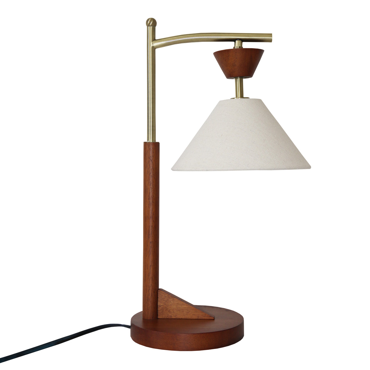 Dreamlight Table Lamp, Brown Solid Wood Base with Elegant Cone Linen S ...