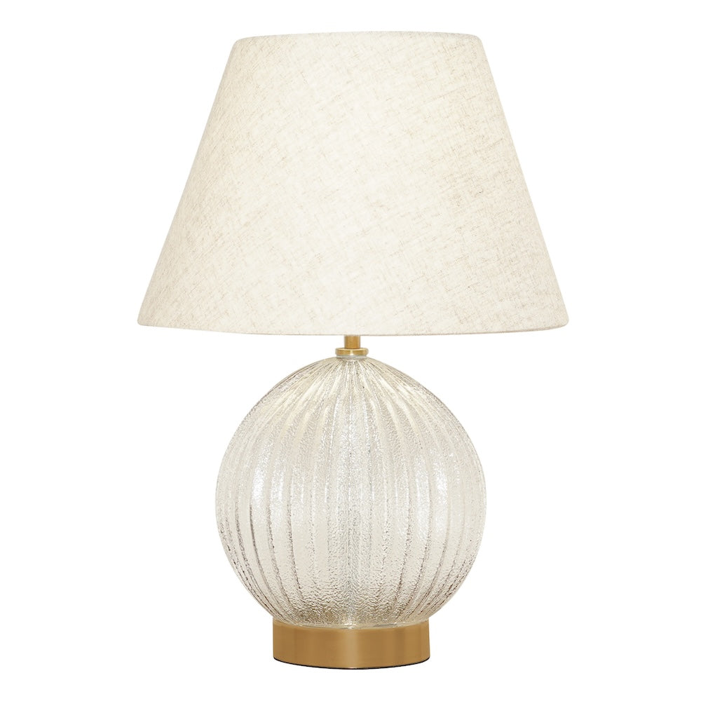 Serenity Round Ribbed Glass Lamp Base Clear Table Lamp Large Linen Sha ...
