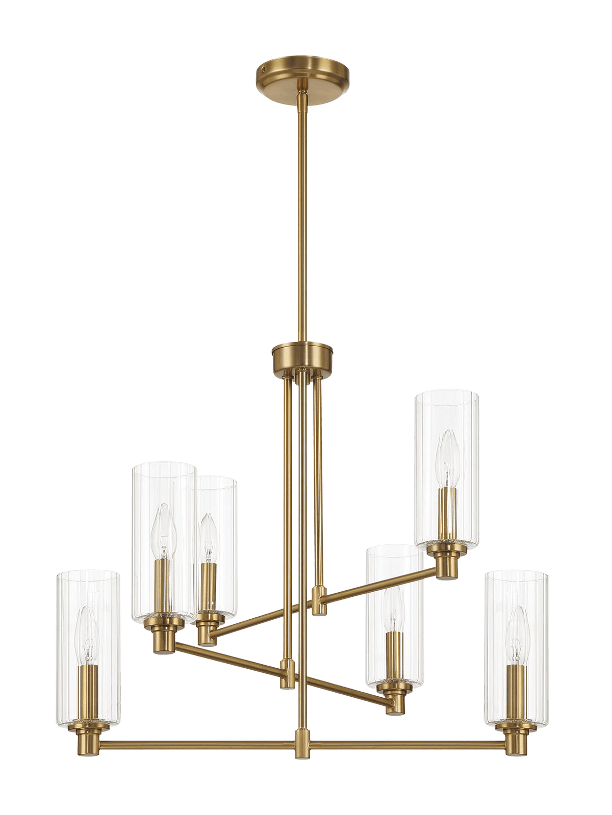 Timeless Six Lights Chandelier With Clear Ribbed Glass - Satin Brass ...